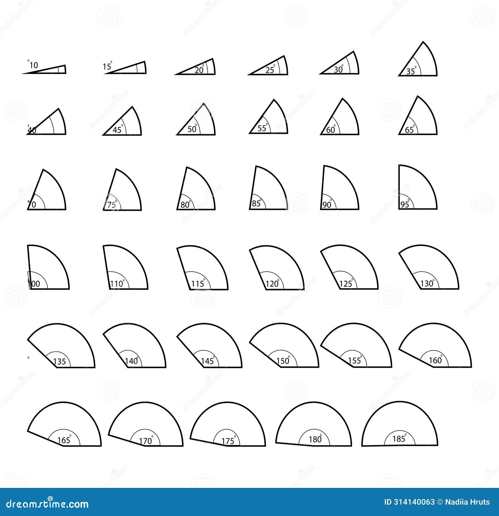 Angles Set with Different Degrees Stock Vector - Illustration of sign ...