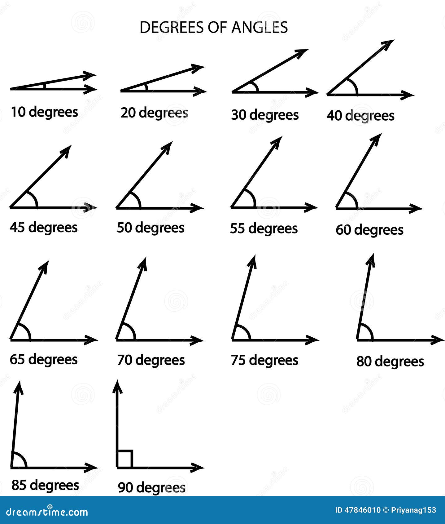 Angles stock vector. Illustration of variousangles, degrees - 47846010