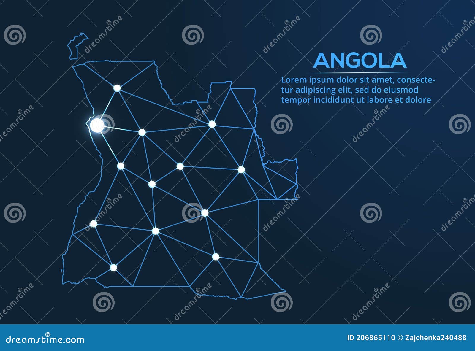 Angola Communication Network Map. Vector Low Poly Image of a Global Map ...