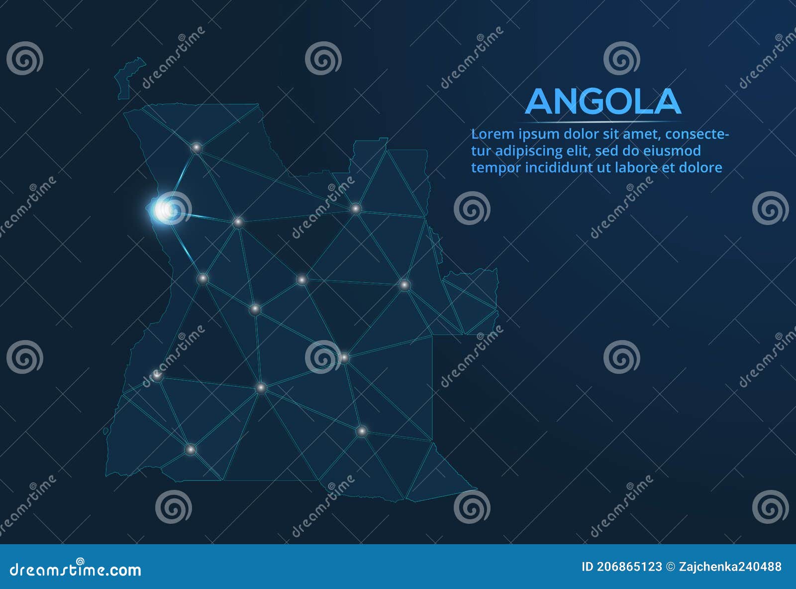 Angola Communication Network Map. Vector Low Poly Image of a Global Map ...