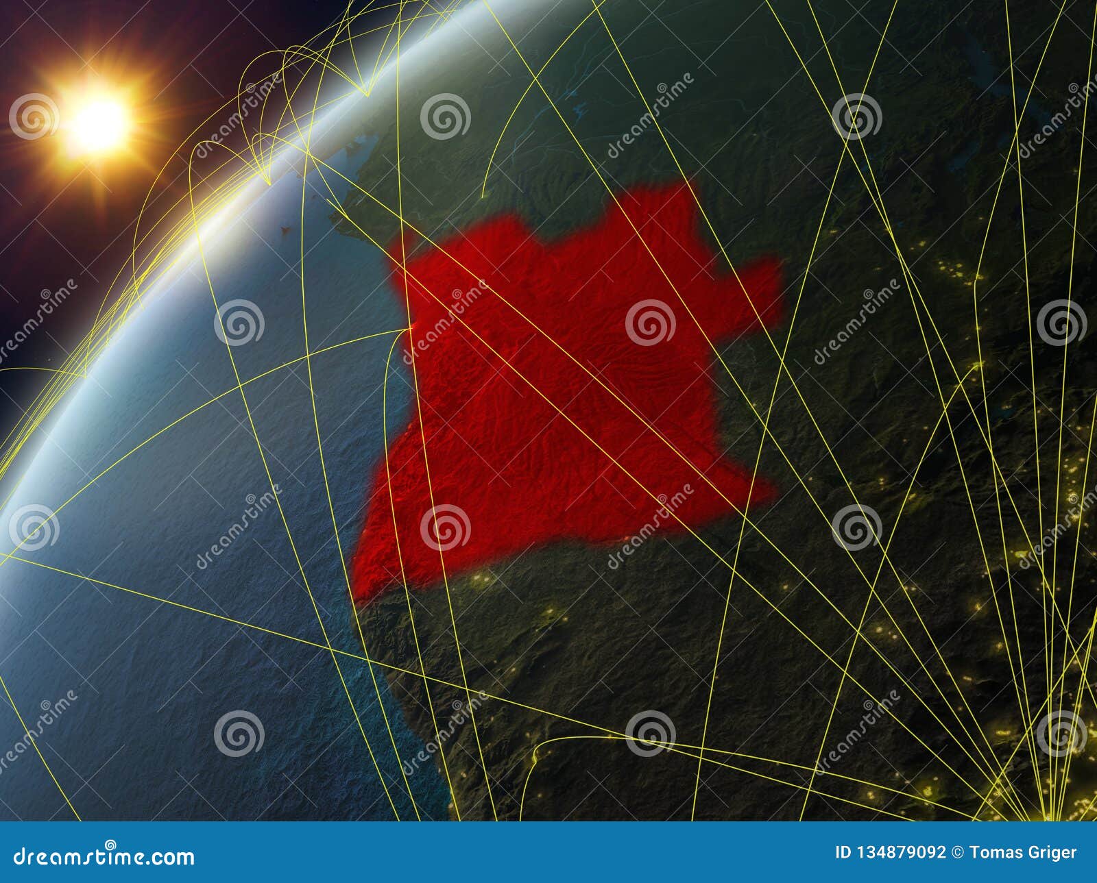 Angola on Earth with Network Stock Illustration - Illustration of world ...