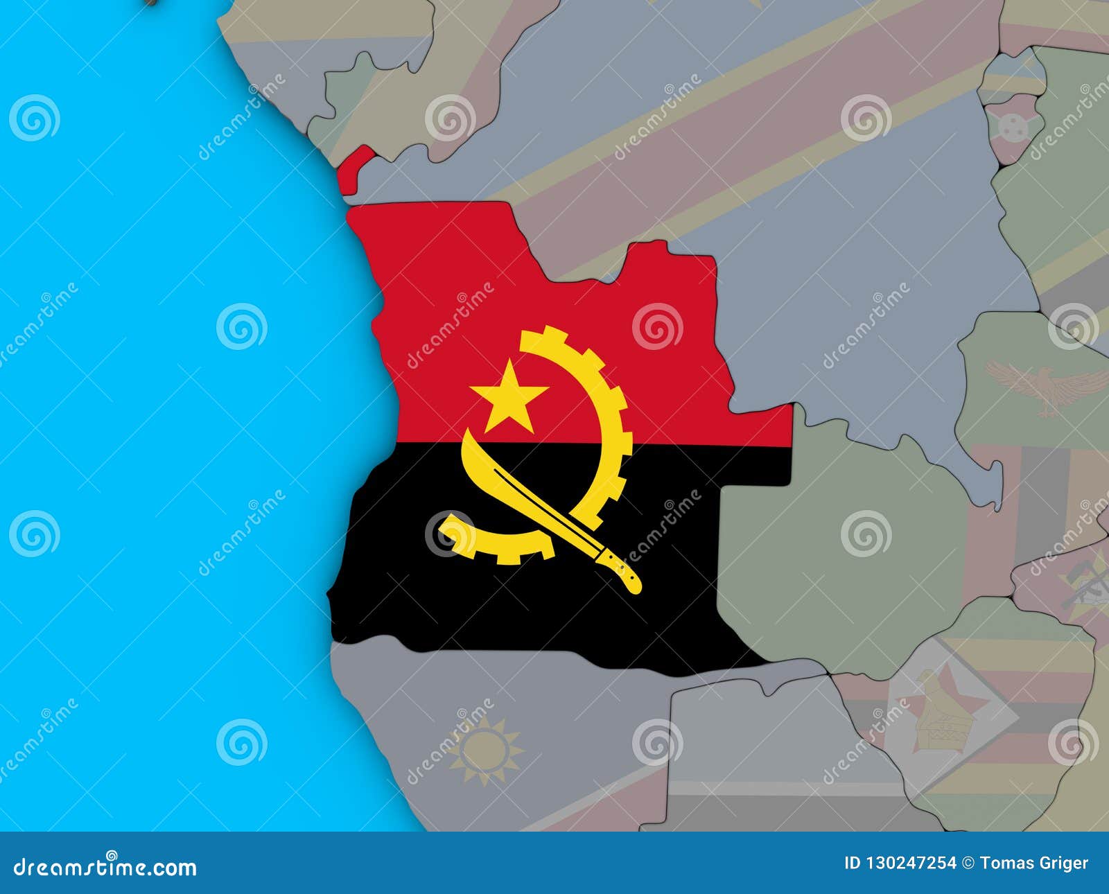 Angola with flag on 3D map stock illustration. Illustration of national - 130247254