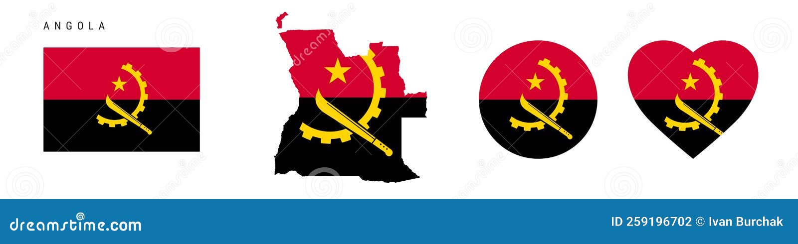Angola Flag in Different Shapes Icon Set. Flat Vector Illustration ...