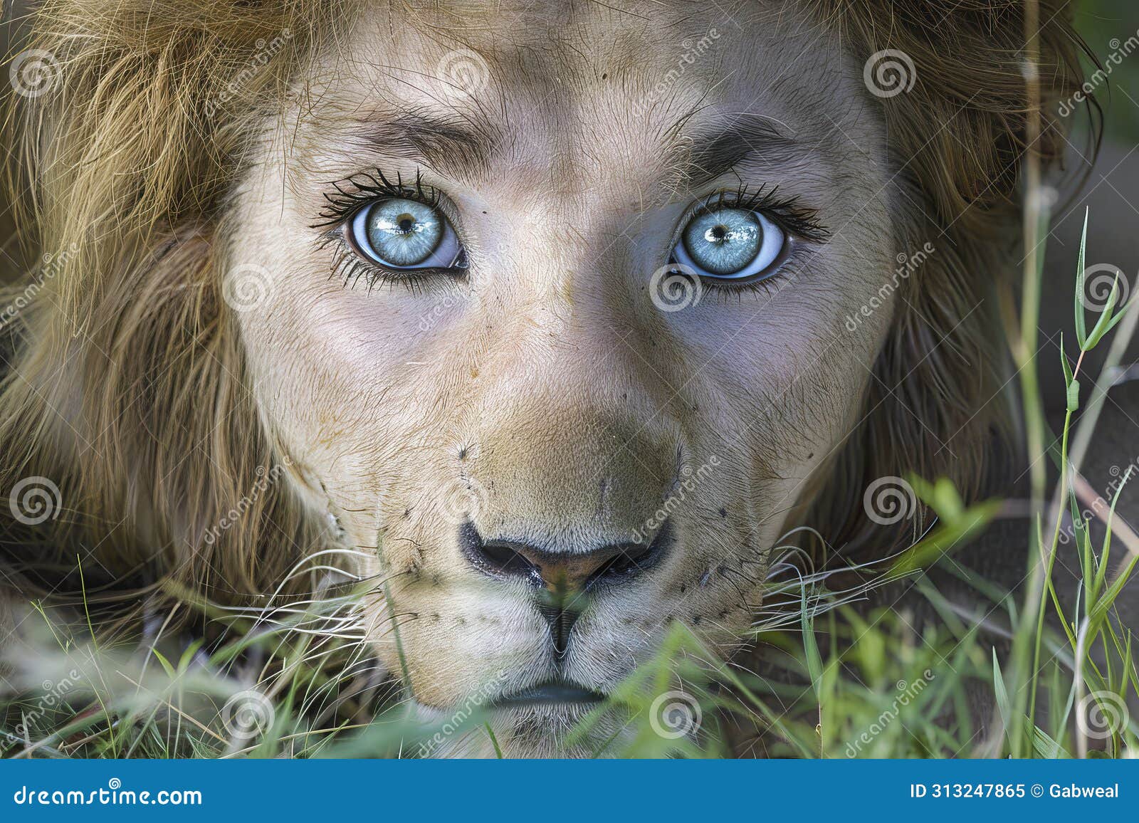 Angola Lion with Human Eyes, AI Generated Stock Illustration ...