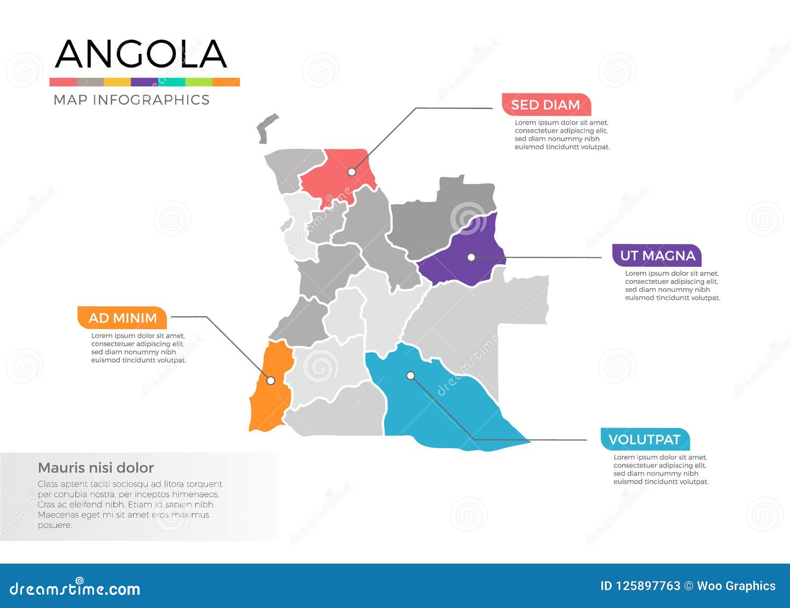 Angola Map Infographics Vector Template with Regions and Pointer Marks ...