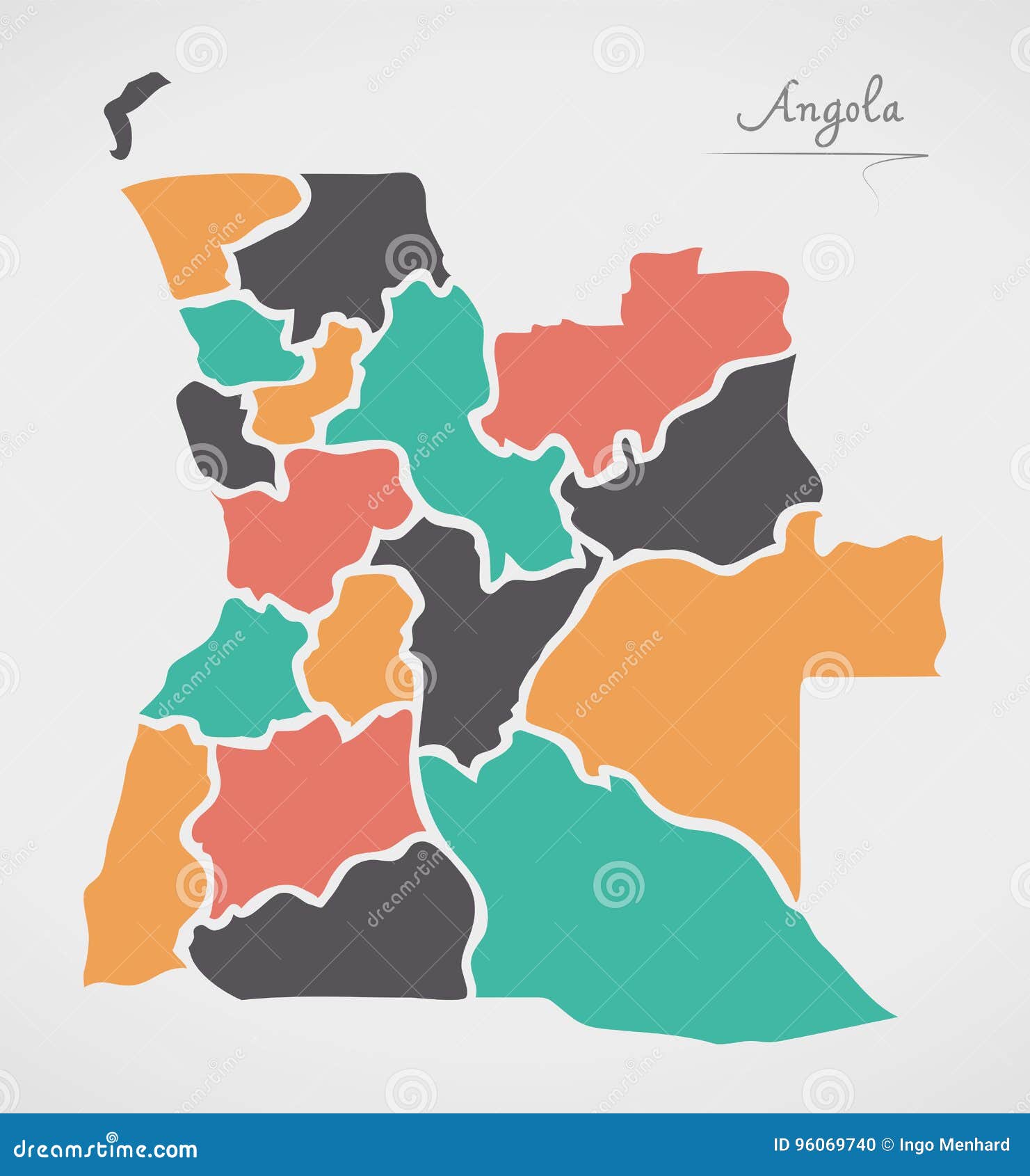 Angola Map with States and Modern Round Shapes Stock Vector ...