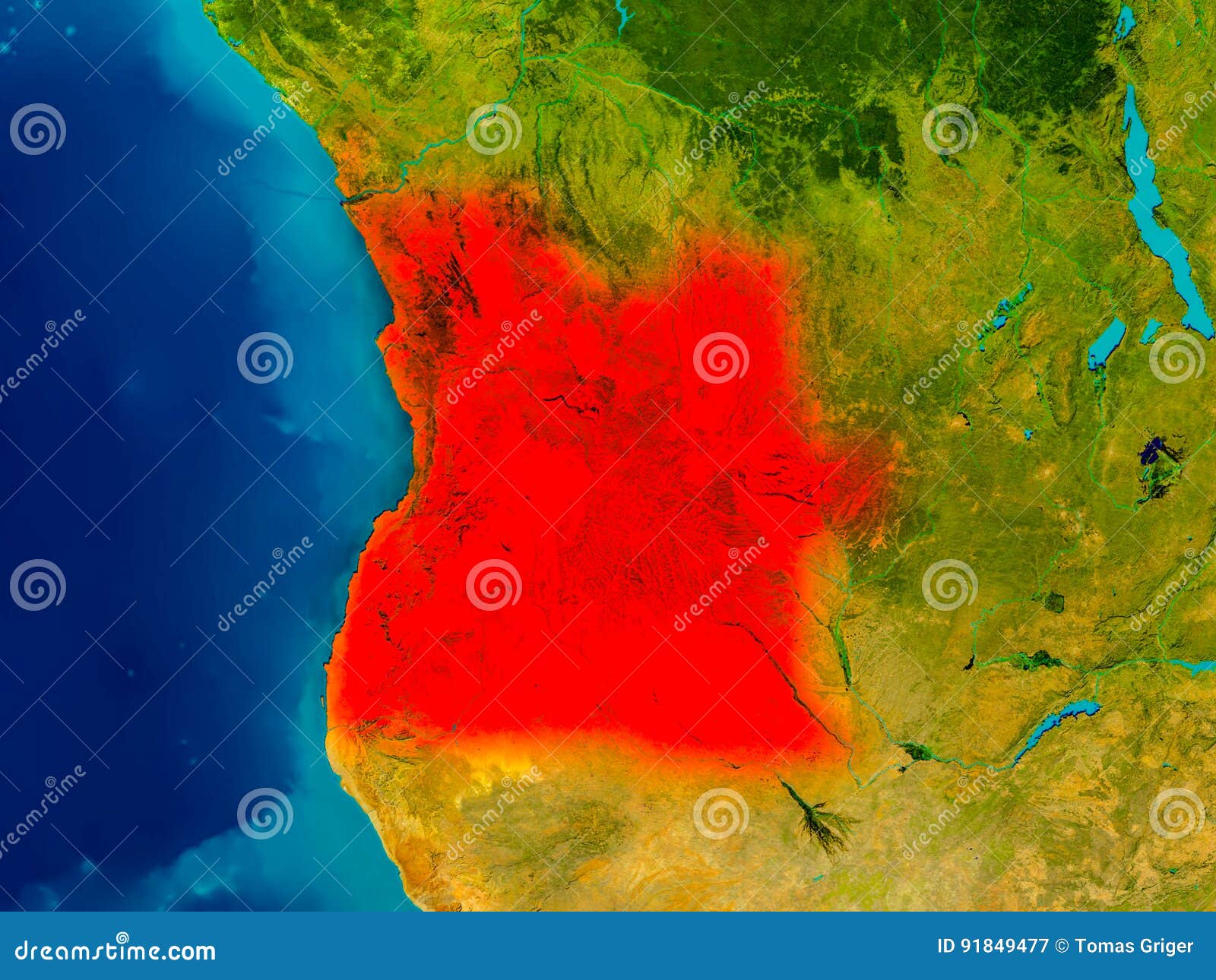 Angola on physical map stock illustration. Illustration of earth - 91849477