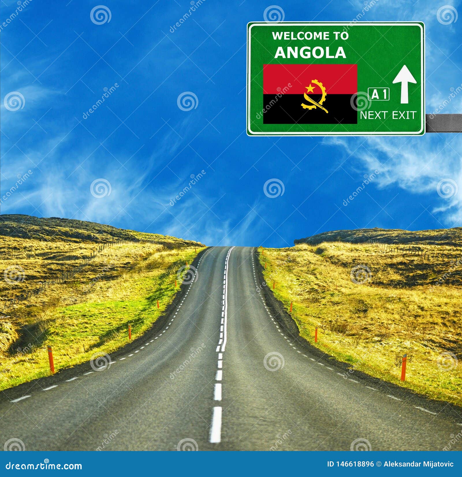 Angola Road Sign Against Clear Blue Sky Stock Photo - Image of country ...