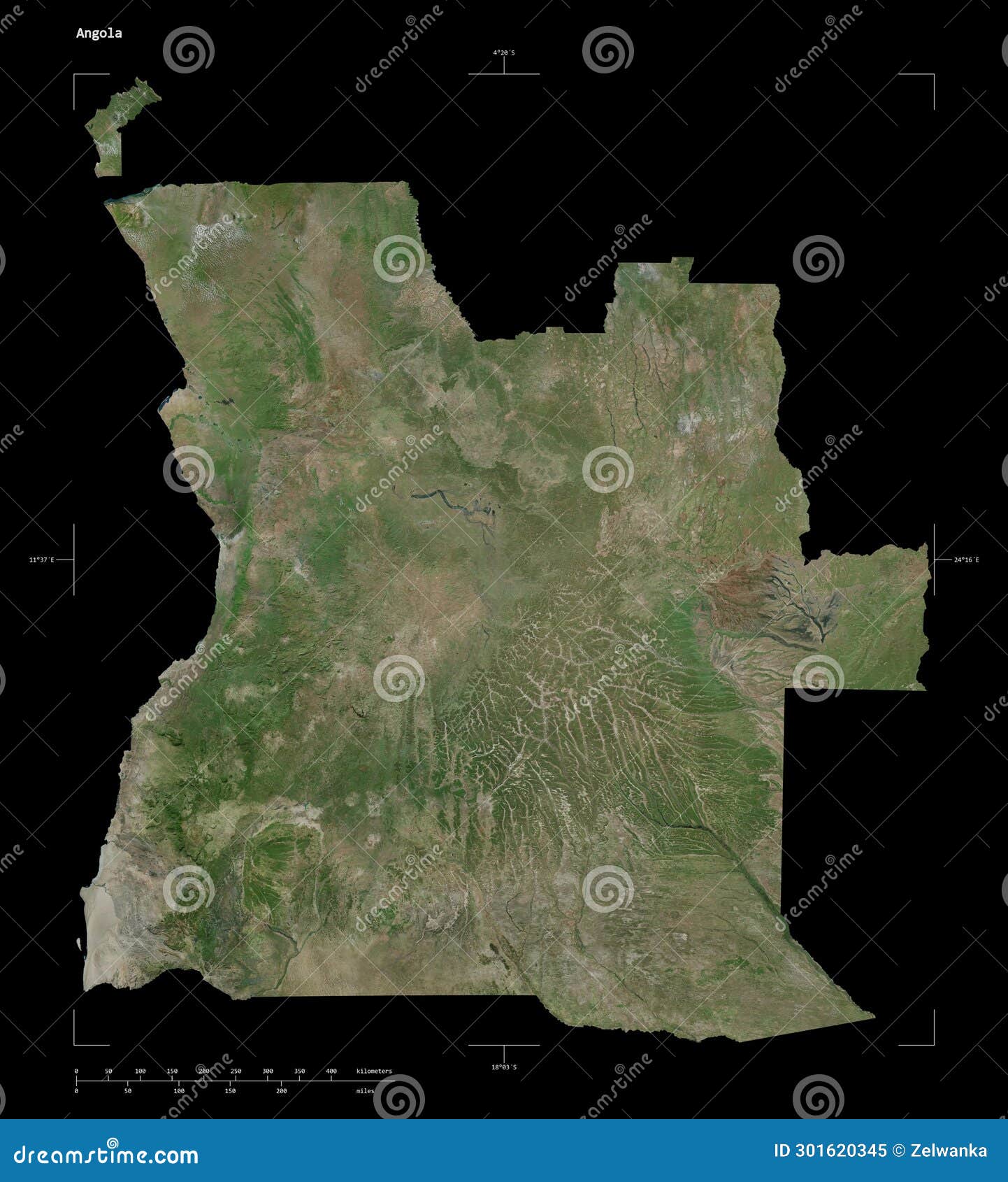 Angola Shape on Black. High-res Satellite Stock Illustration ...