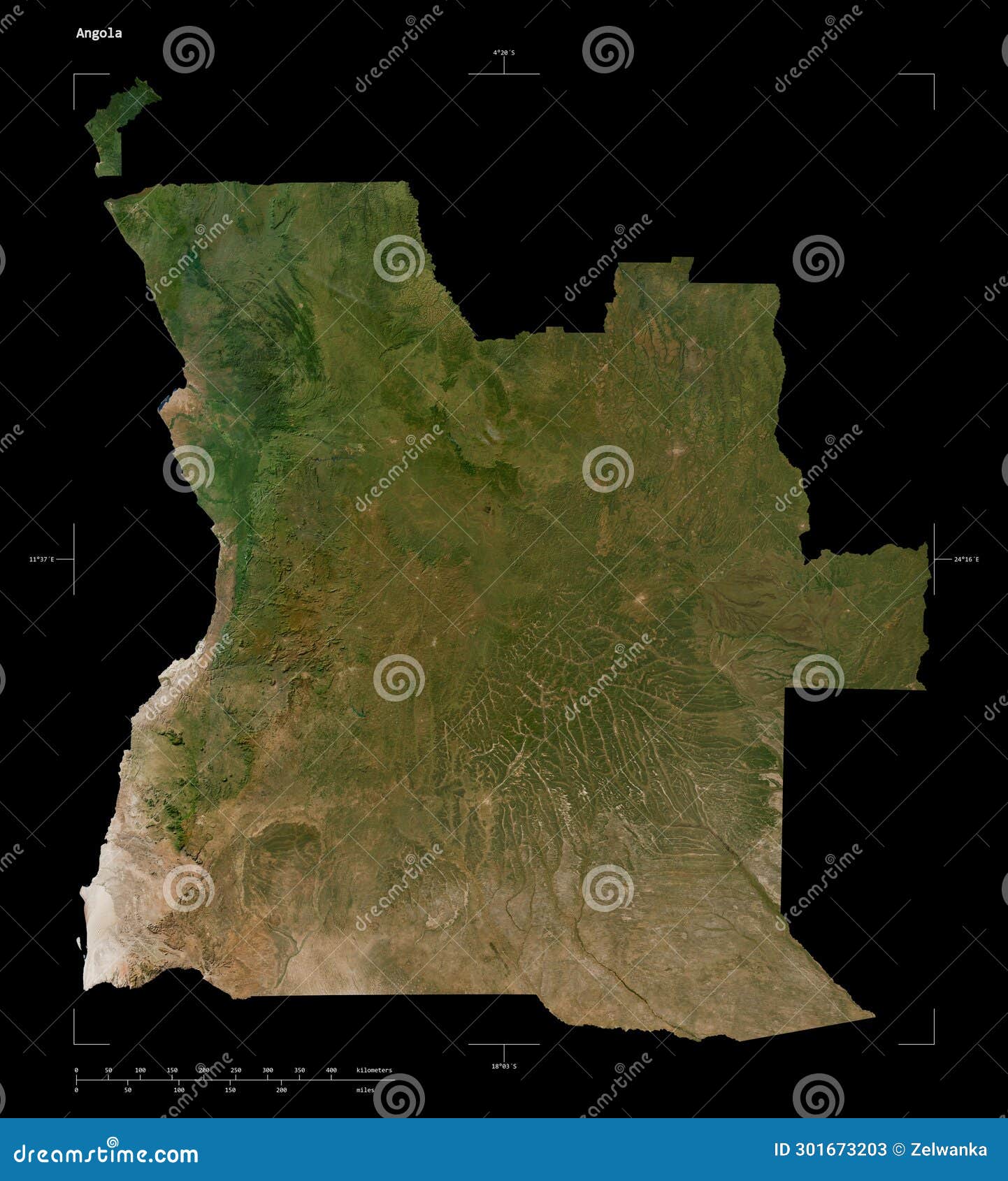 Angola Shape on Black. Low-res Satellite Stock Illustration ...
