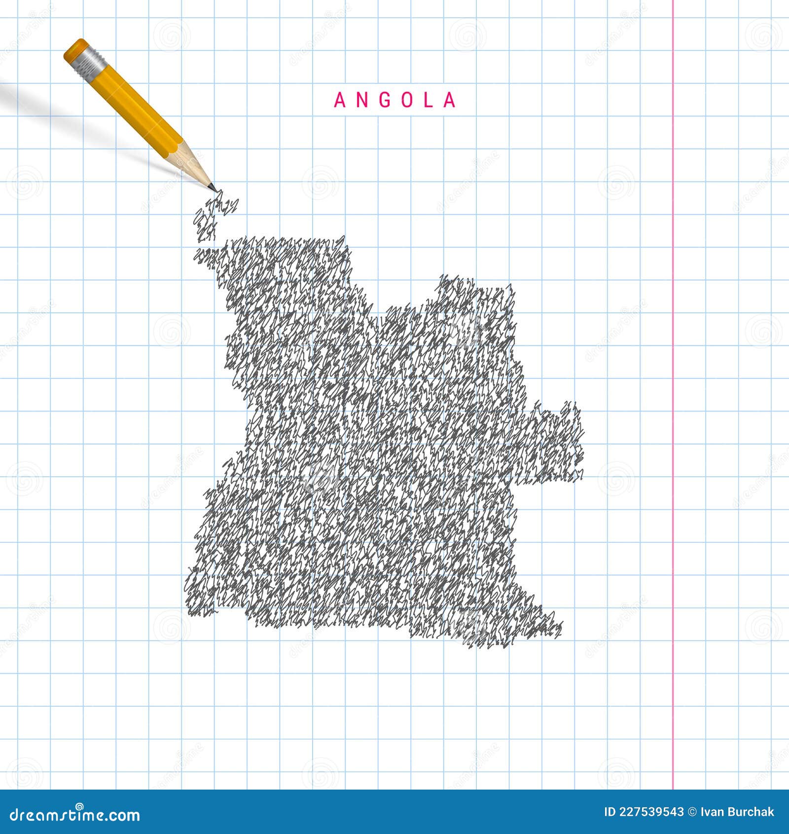 Angola Map With Drawn Lines And Blue Watercolor Illustration Stock ...