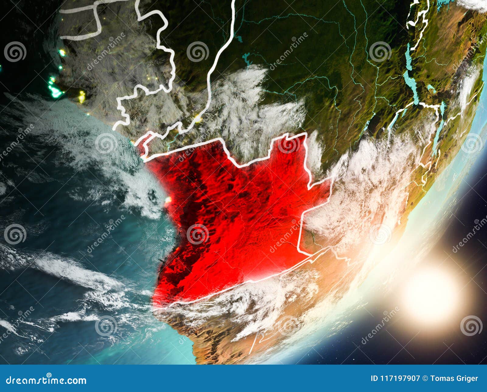 Sun Rising Above Angola from Space Stock Illustration - Illustration of ...