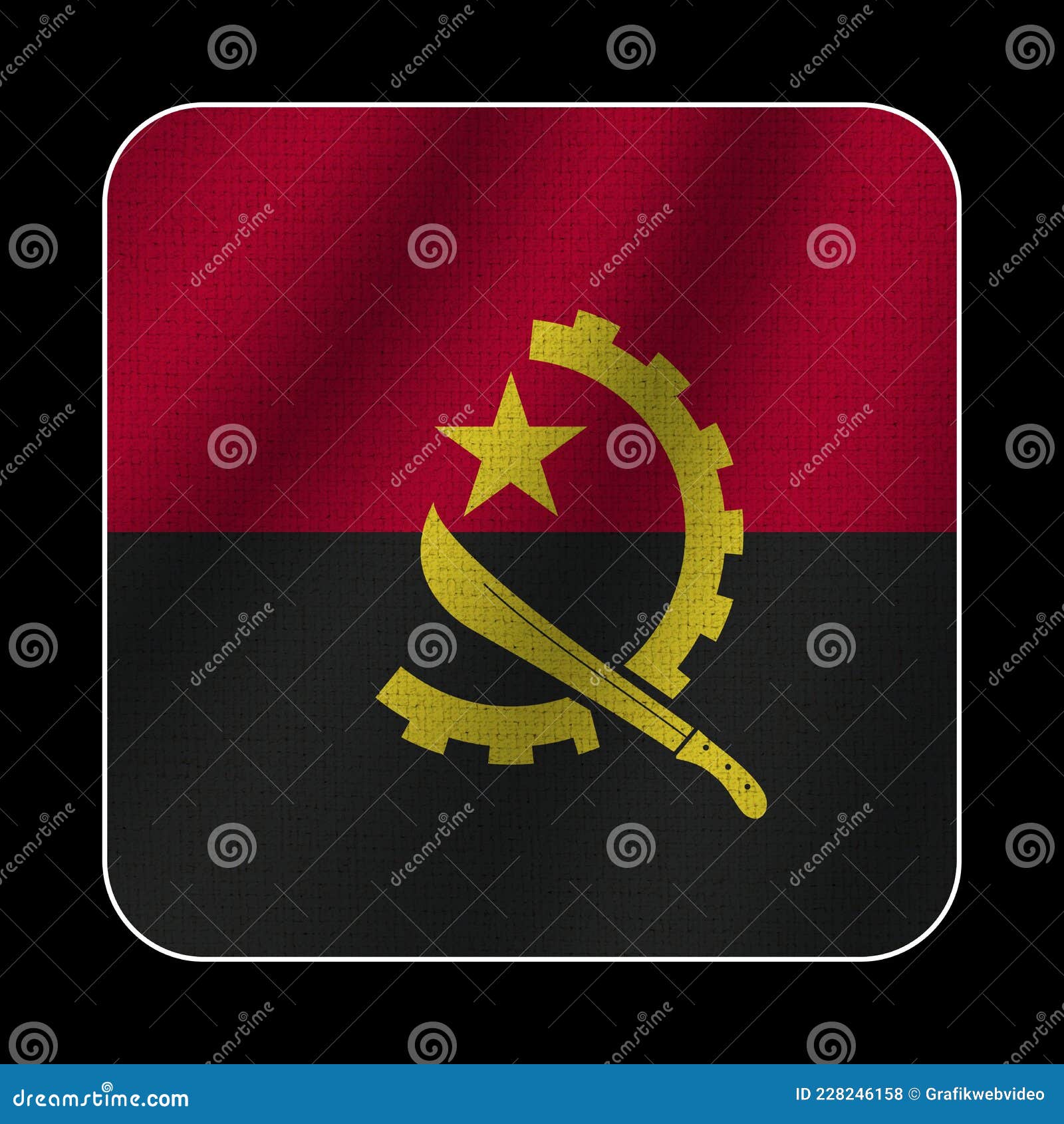 Angola Square Flag, Fabric Pattern Texture, Black Background, 3D ...