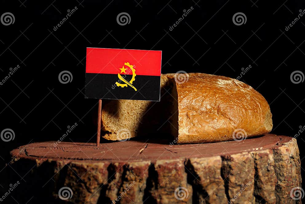 Angolan Flag on a Stump with Bread Stock Photo - Image of pauperism ...
