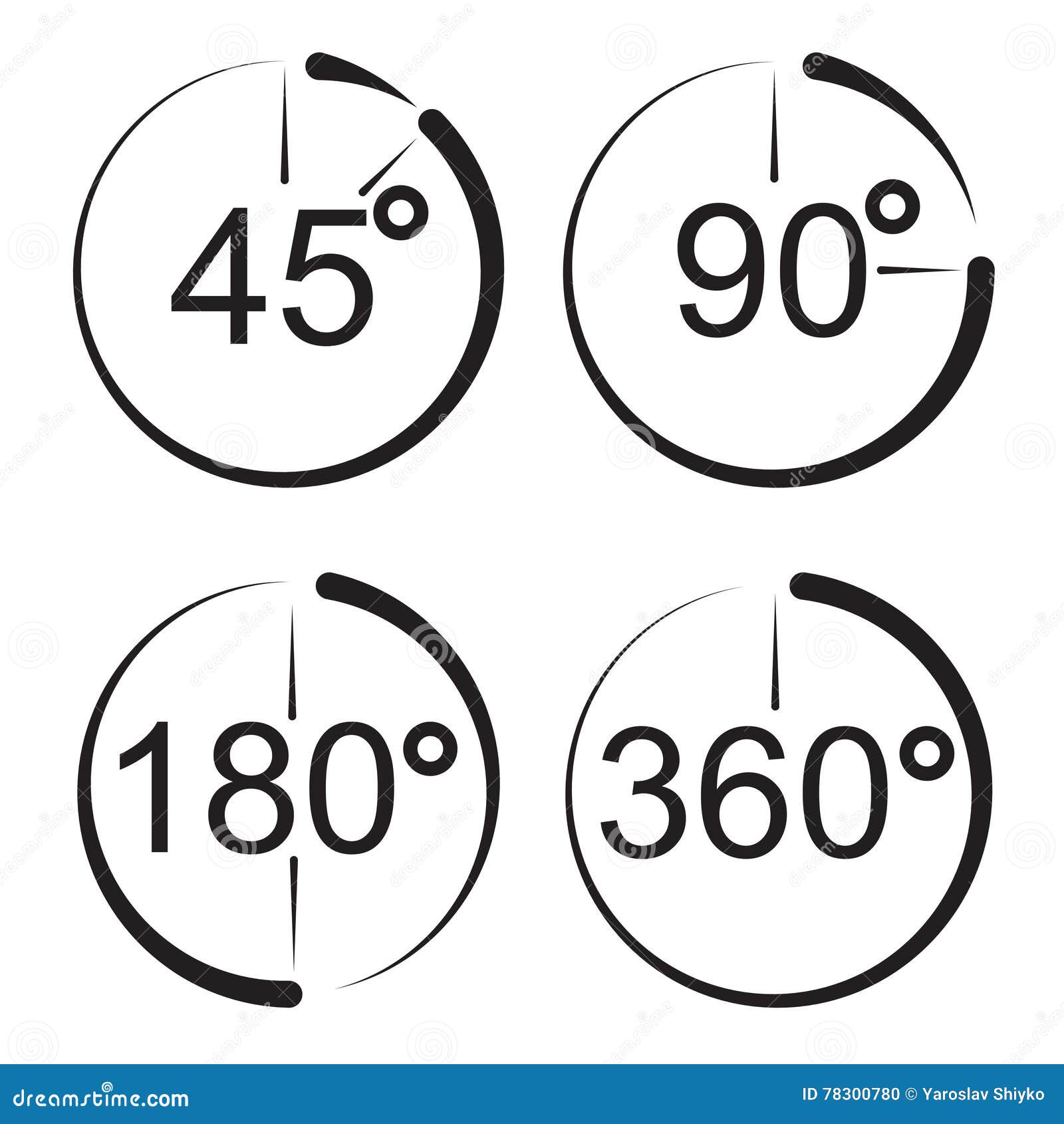 Angolo 45 90 180 Icone Da 360 Gradi Illustrazione Vettoriale ...