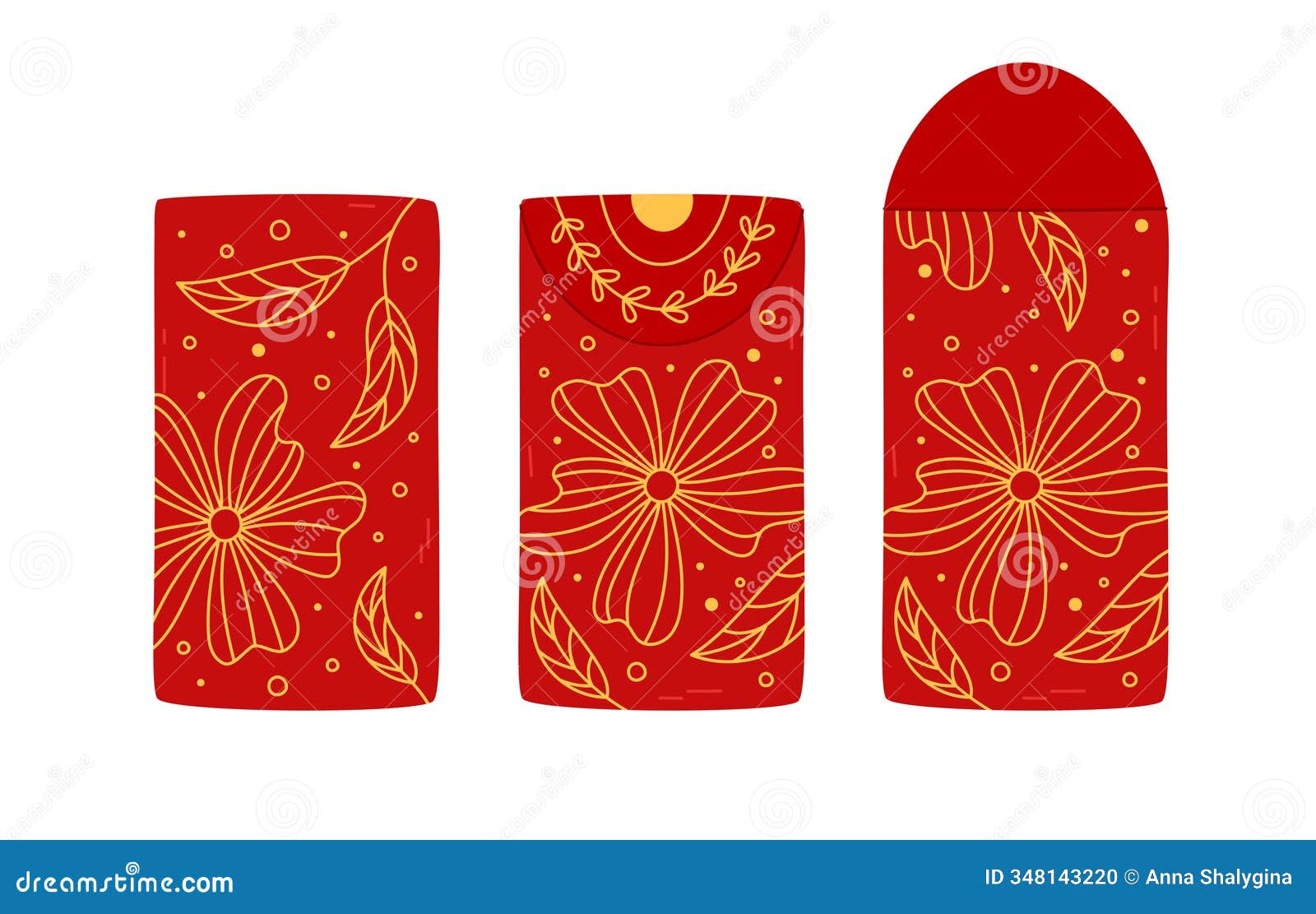 Angpao Red Envelopes Front, Back Views. Open and Close. Hongbao Vector ...