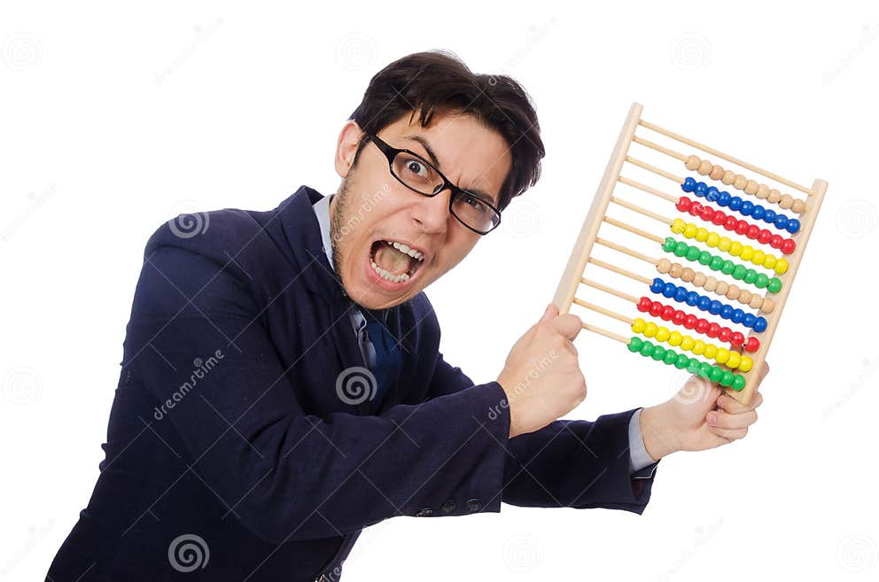 The Angry Accountant with Abacus Isolated on White Stock Photo - Image ...