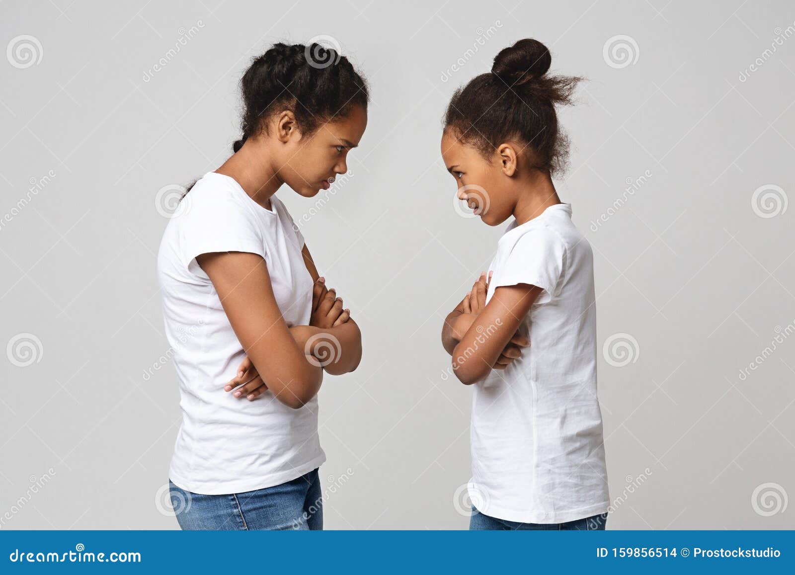 Angry Siblings Sitting Arms Crossed With Sad Mother On Sofa Royalty