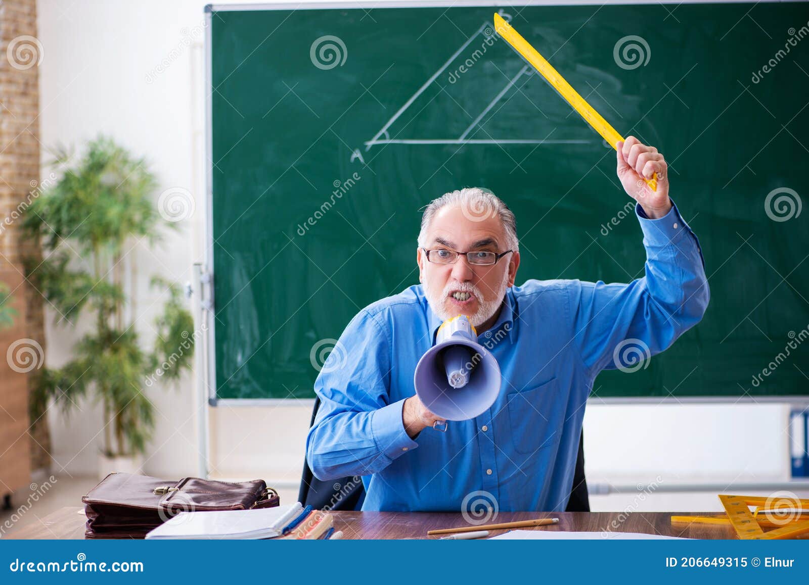 Angry Aged Male Math Teacher Holding Megaphone Stock Image - Image of ...