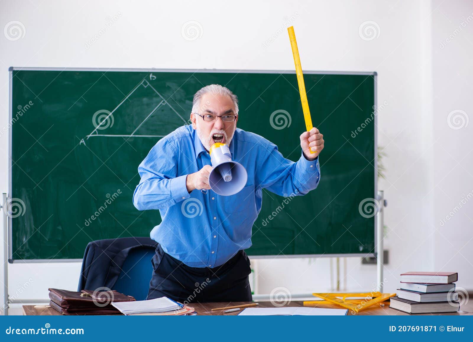 Angry Aged Male Math Teacher Holding Megaphone Stock Image - Image of ...