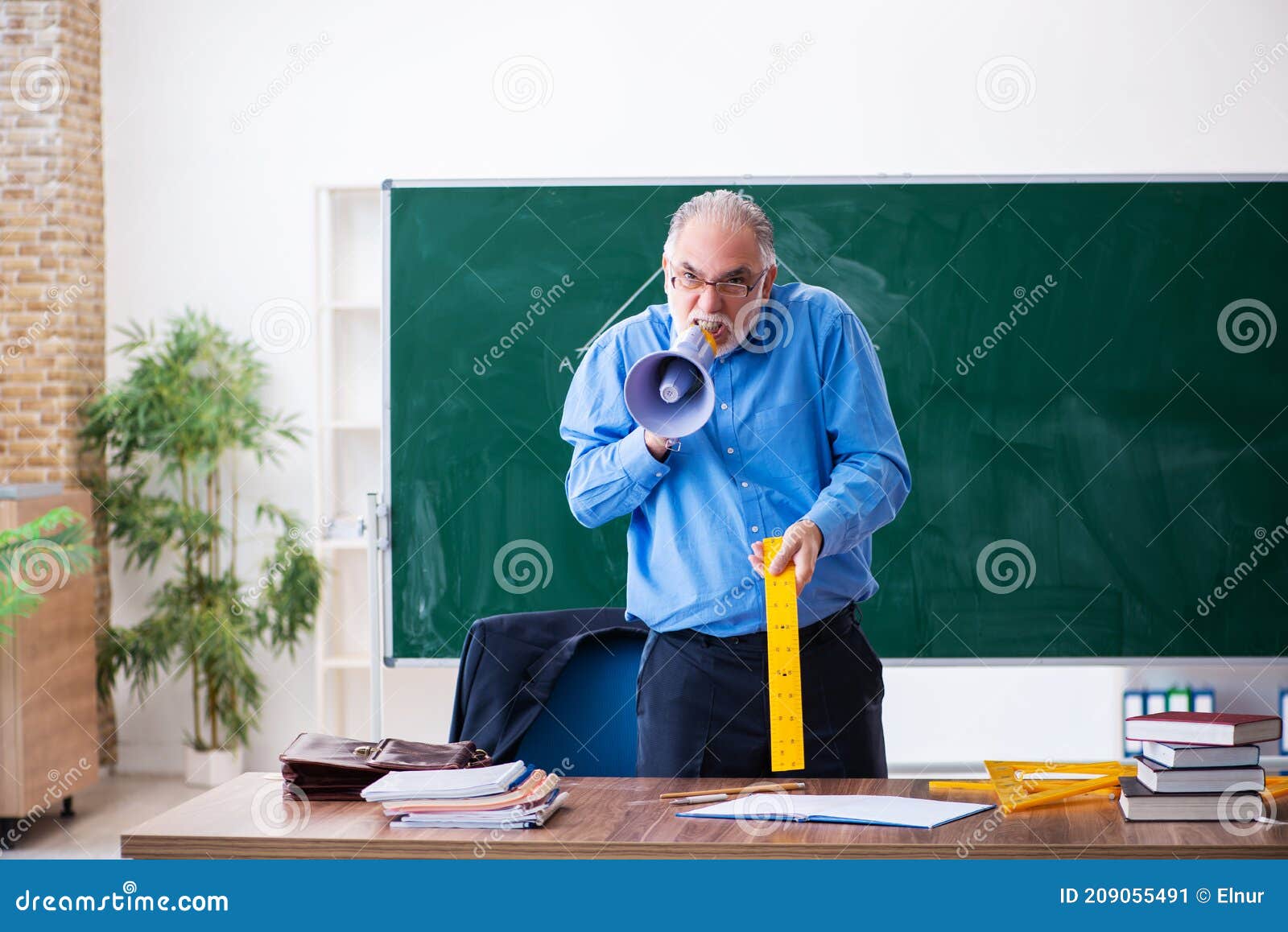 Angry Aged Male Math Teacher Holding Megaphone Stock Image - Image of ...