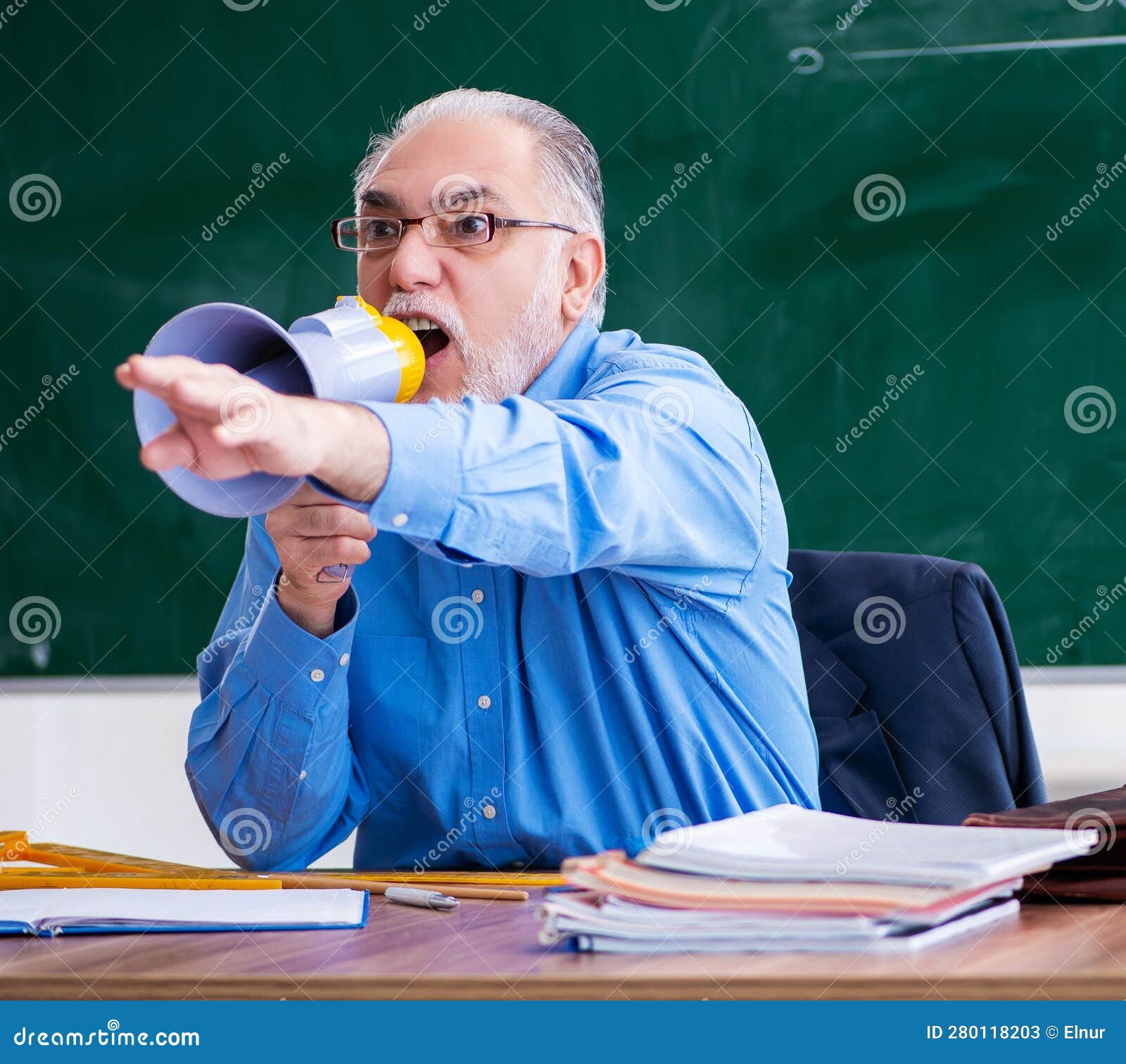 Angry Aged Male Math Teacher Holding Megaphone Stock Image - Image of ...