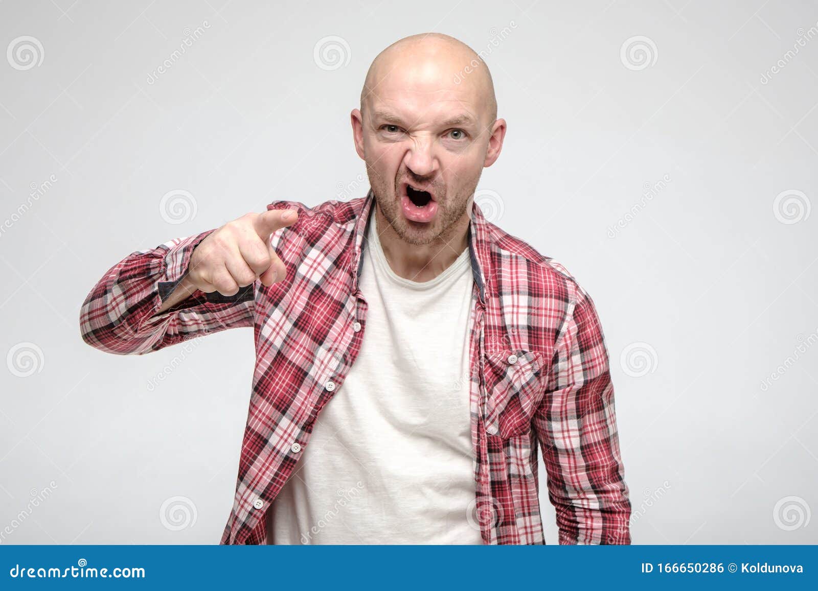 Aggressive Bald Angry Male Boss Screaming At Subordinate Royalty-Free ...