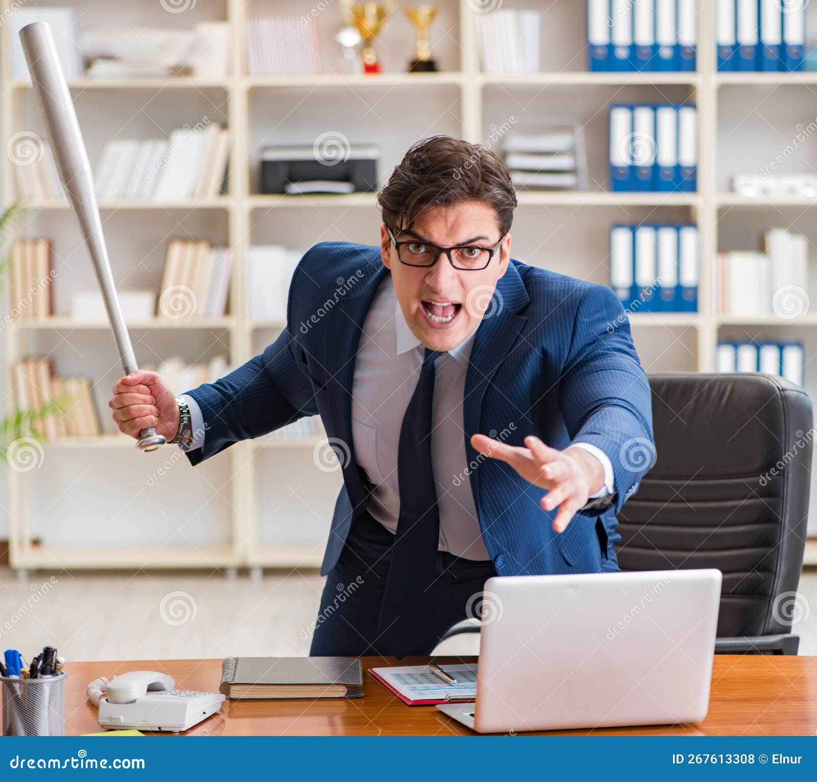 Angry Aggressive Businessman in the Office Stock Photo - Image of ...