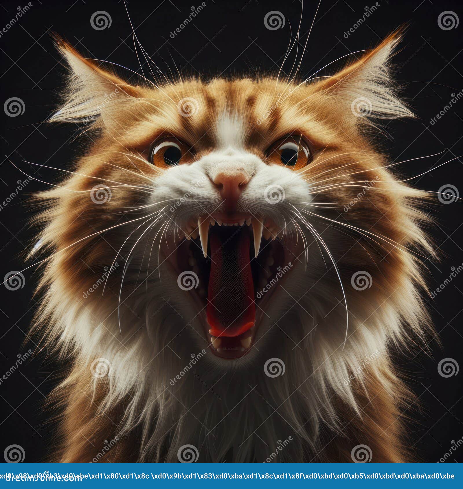 Angry Aggressive Cat with Open Mouth on Solid Black Background. Ai ...