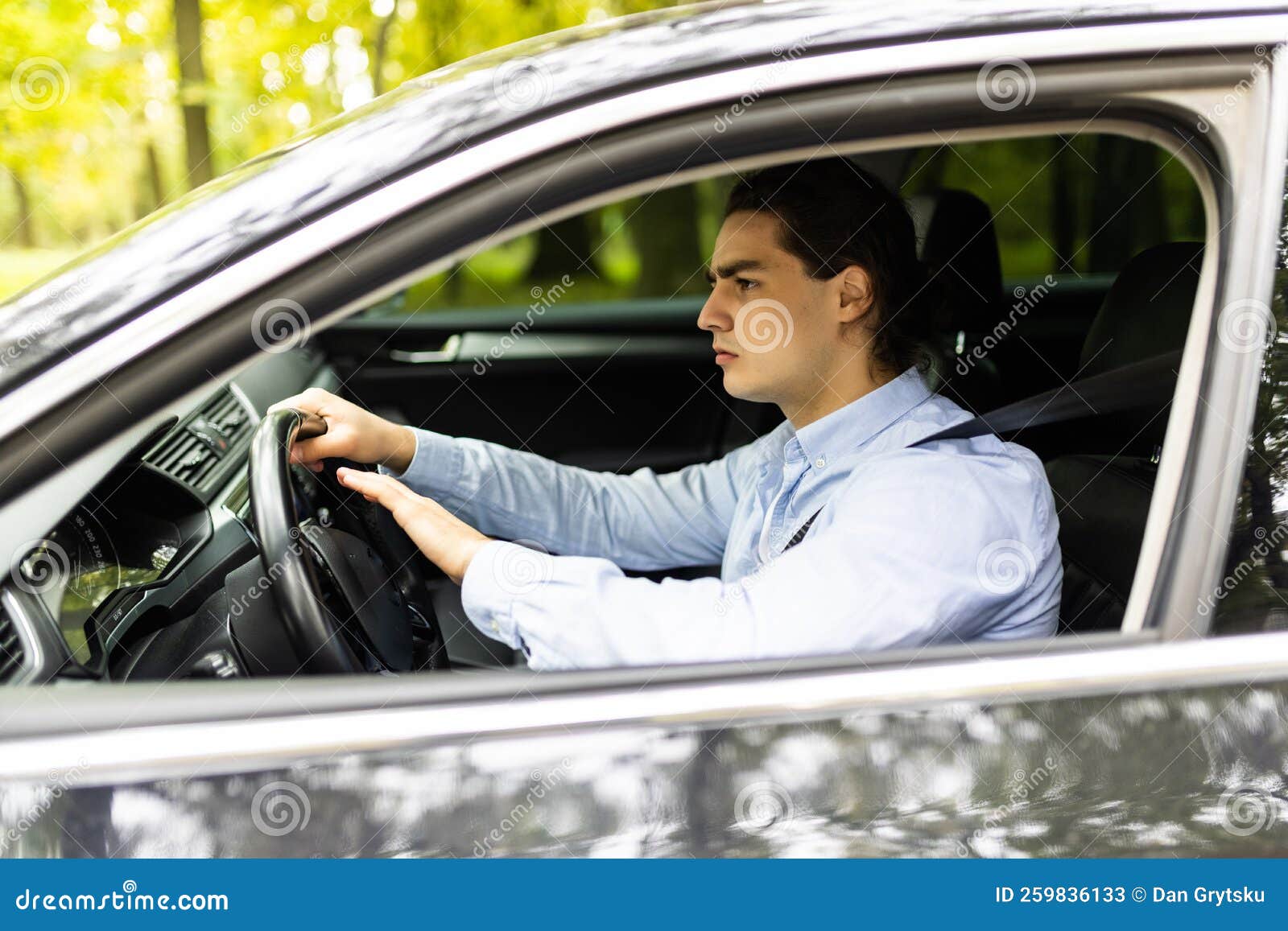 Angry Aggressive Driver Beep and Shouts in the Car. Road Rage Concept ...