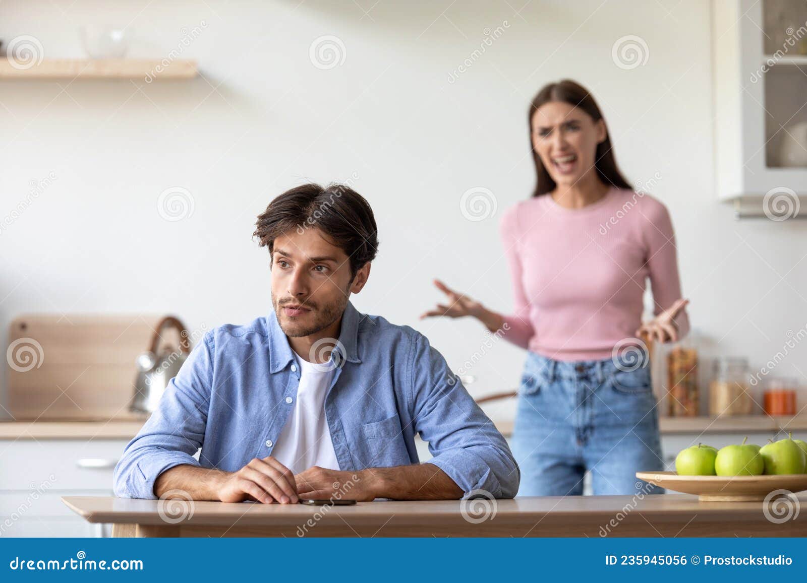 Angry Aggressive Millennial European Wife Yells At Sad Depressed