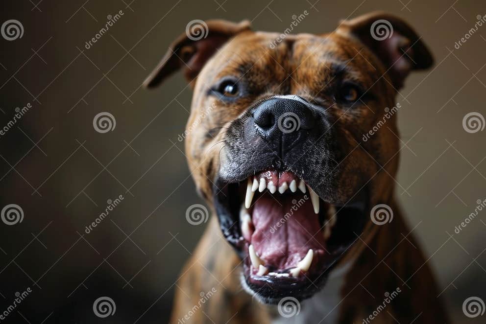 An Angry Aggressive Pit Bull Terrier Type Dog Snarling at the Camera ...