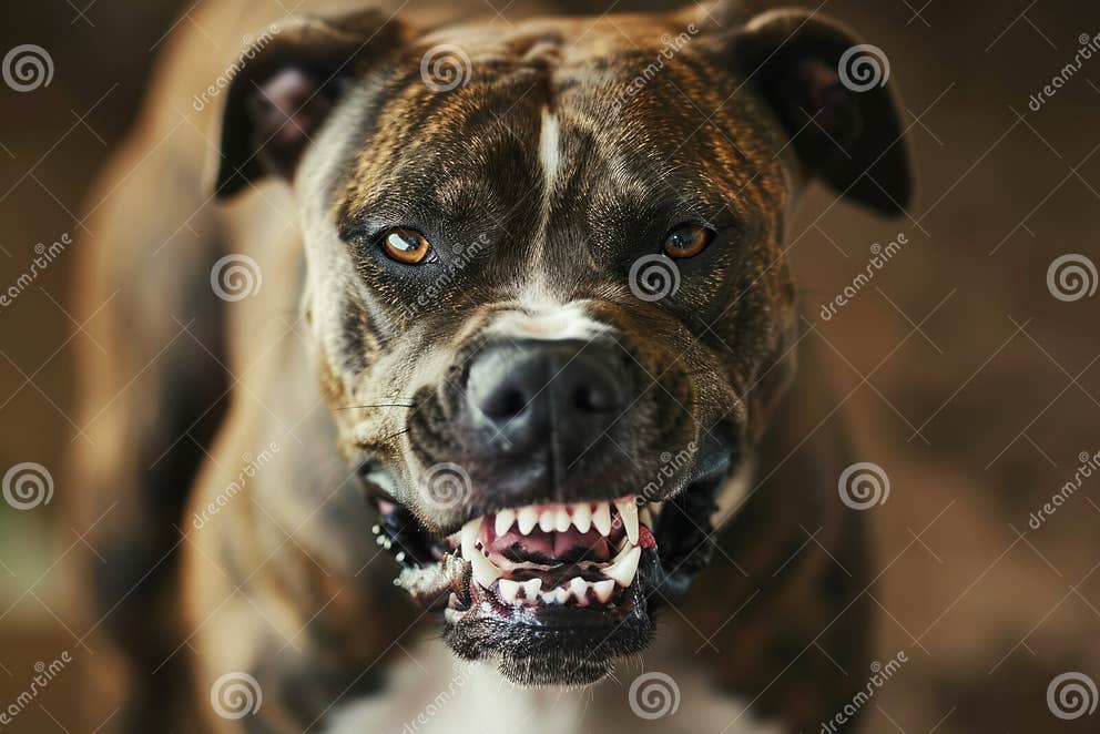 An Angry Aggressive Pit Bull Terrier Type Dog Snarling at the Camera ...