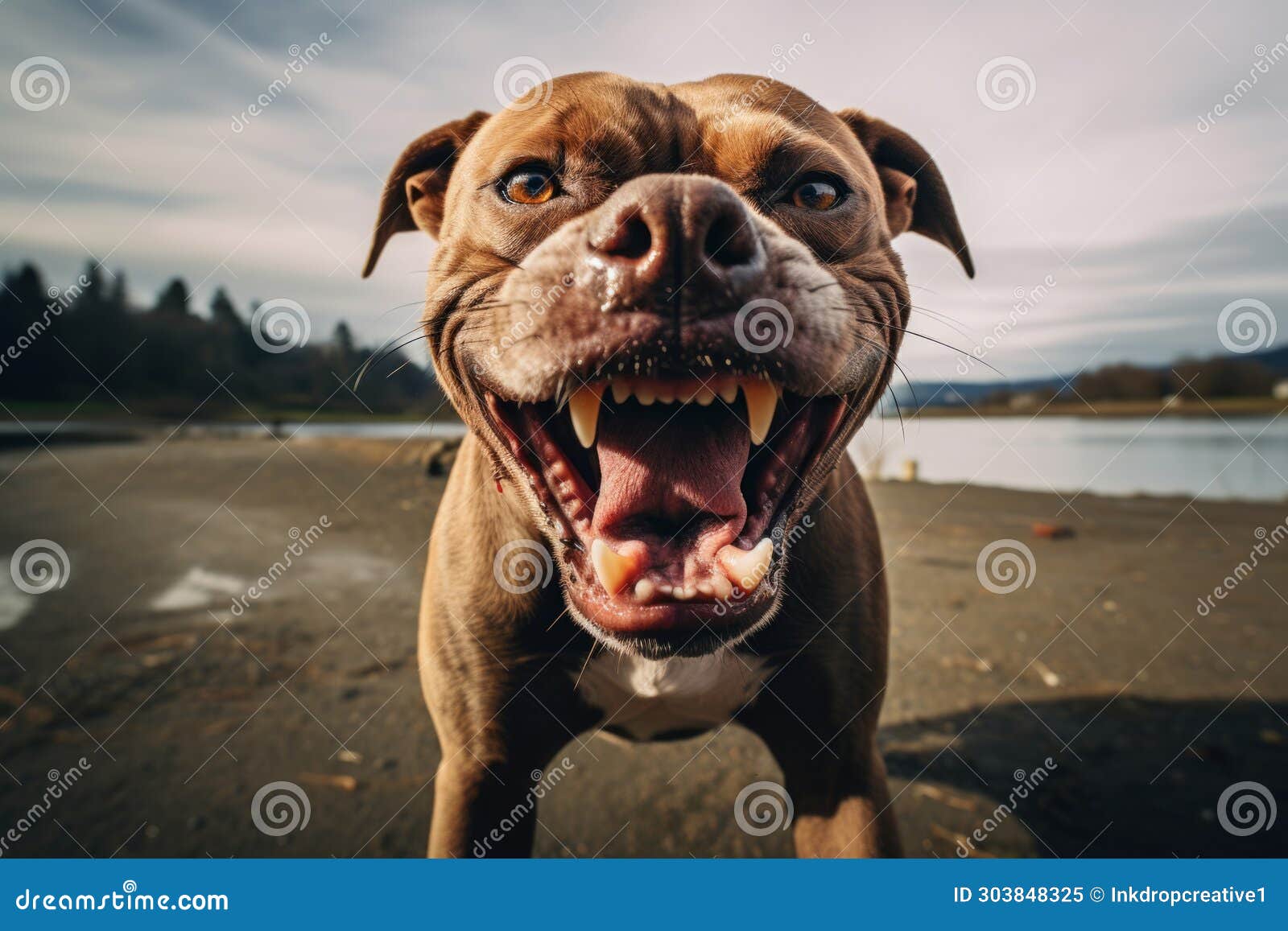 An Angry Aggressive Pit Bull Terrier Type Dog Snarling at the Camera ...