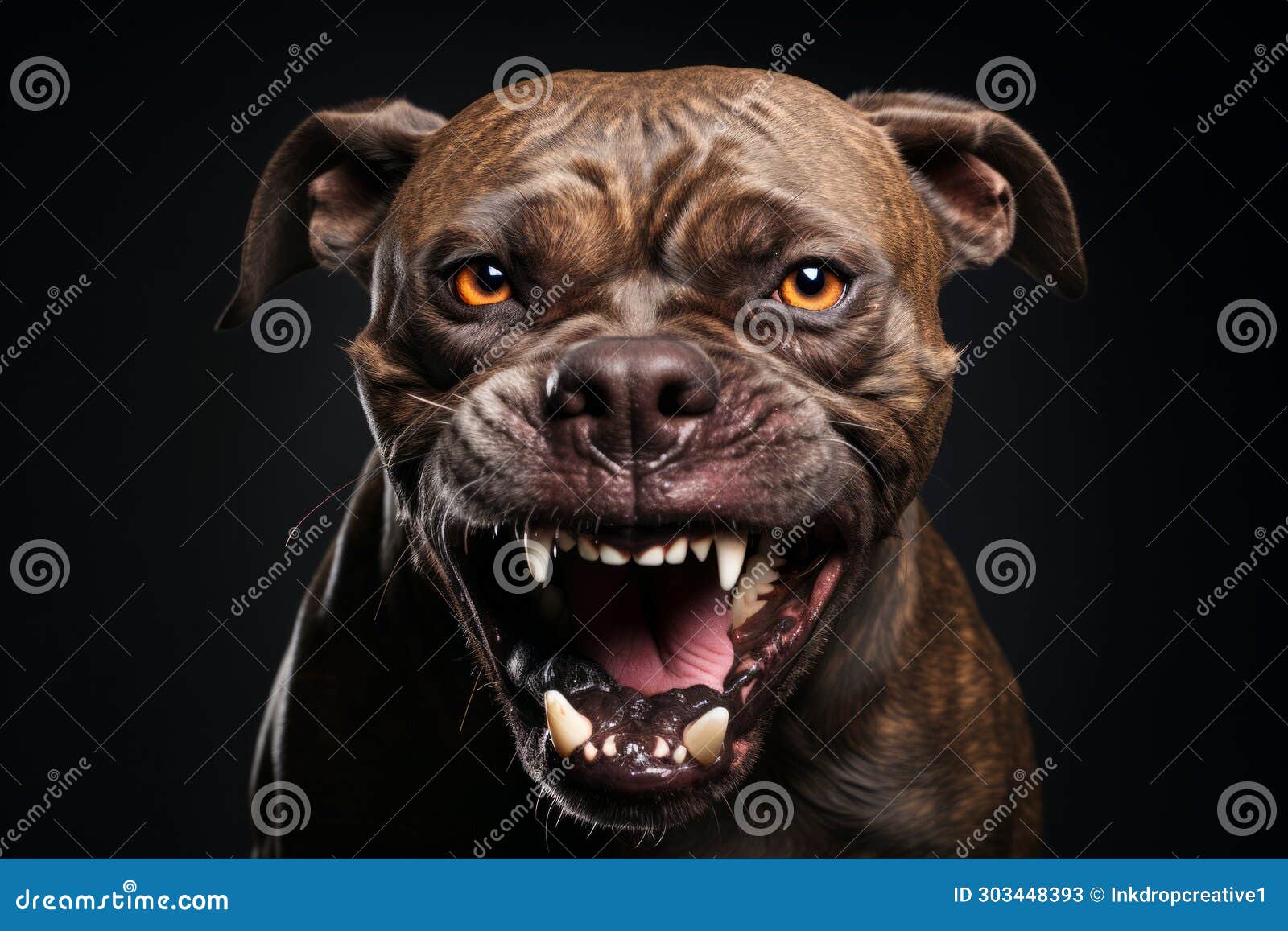 An Angry Aggressive Pit Bull Terrier Type Dog Snarling at the Camera ...