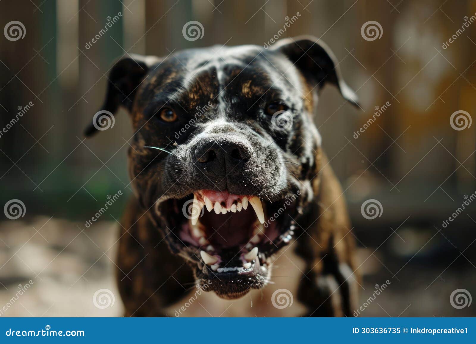 An Angry Aggressive Pit Bull Terrier Type Dog Snarling at the Camera ...