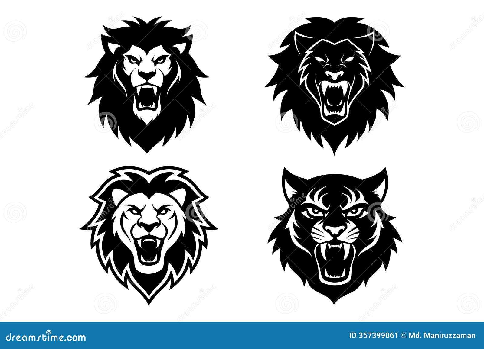 Angry Animal Head Silhouette Icon Set. Stock Illustration ...