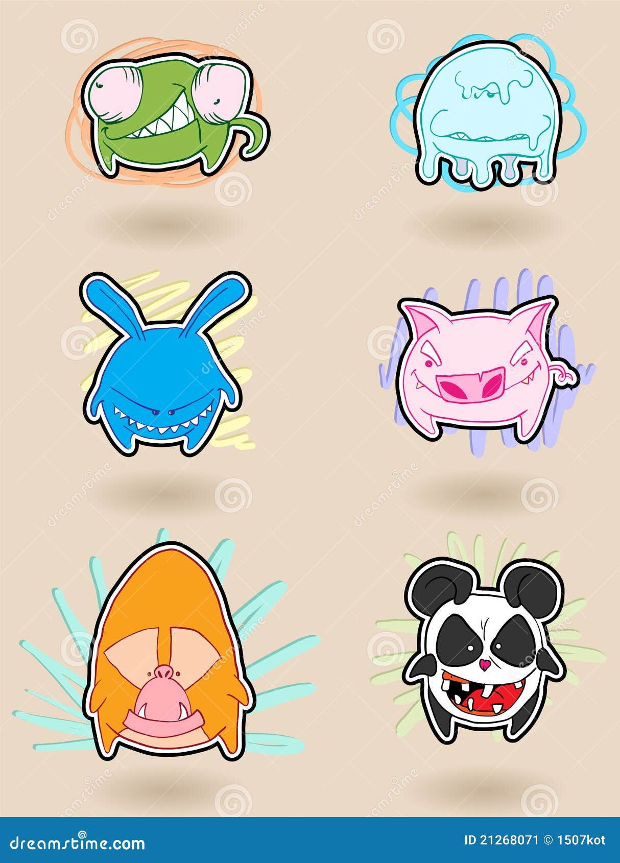 Set Of Anime Angry Faces. Hand Drawn Vector Cartoon Illustration ...