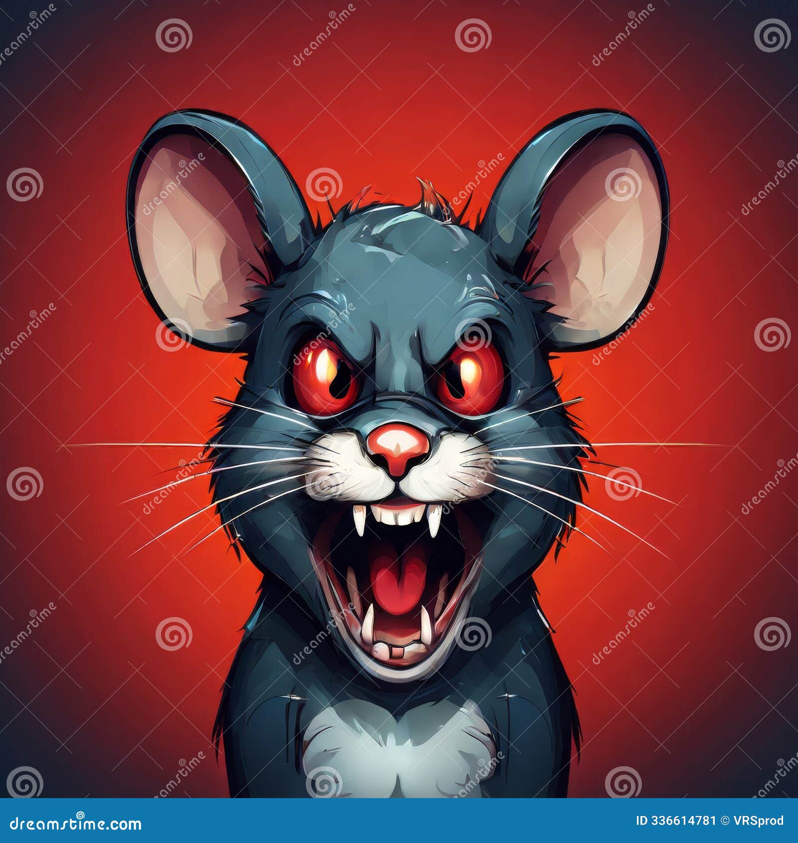Angry Animated Mouse with Glowing Red Eyes on a Red Background Stock ...