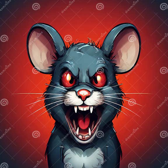 Angry Animated Mouse with Glowing Red Eyes on a Red Background Stock ...