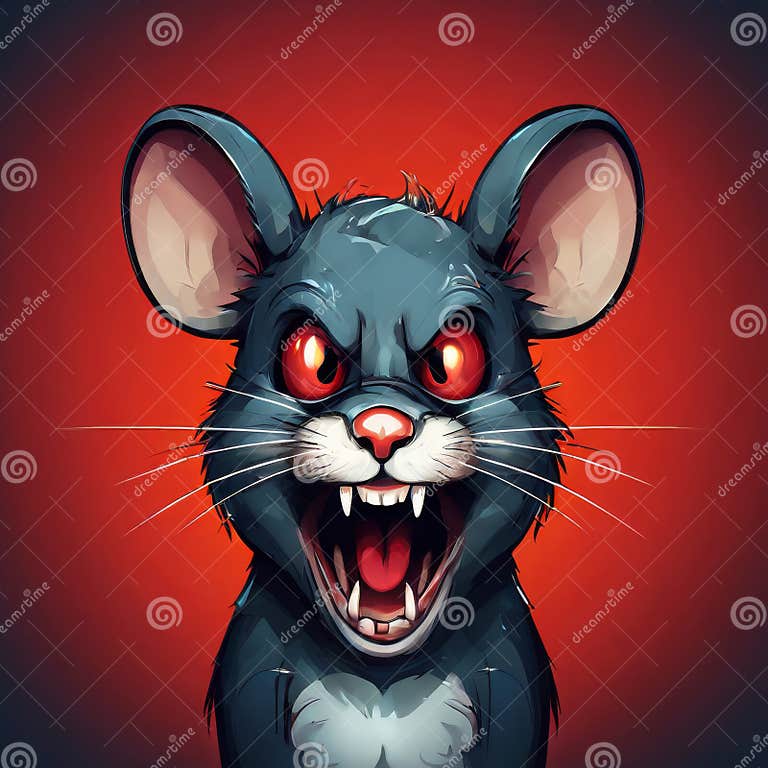 Angry Animated Mouse with Glowing Red Eyes on a Red Background Stock ...