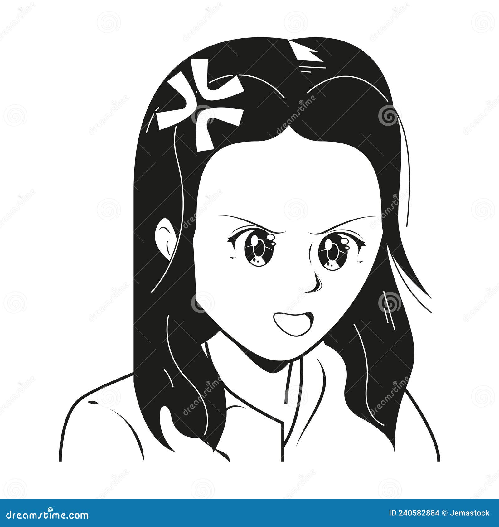 Angry Anime Face. Manga Style Big Blue Eyes, Little Nose And Kawaii ...