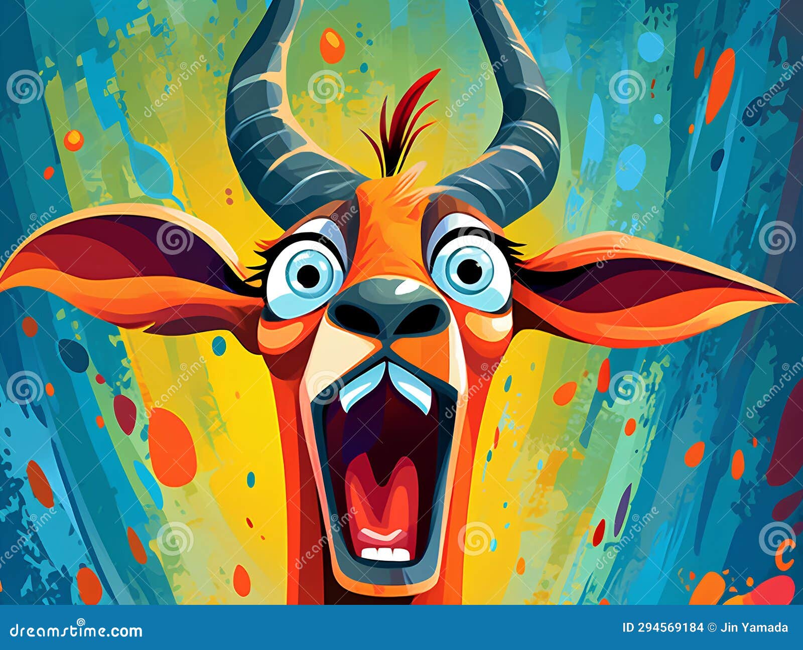 Angry Antelope. Vector Illustration in Cartoon Style on Abstract ...