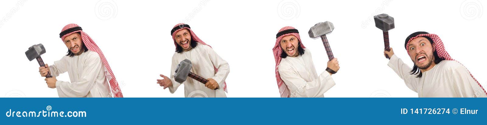 The Angry Arab Man with Hammer Isolated on White Stock Photo - Image of ...