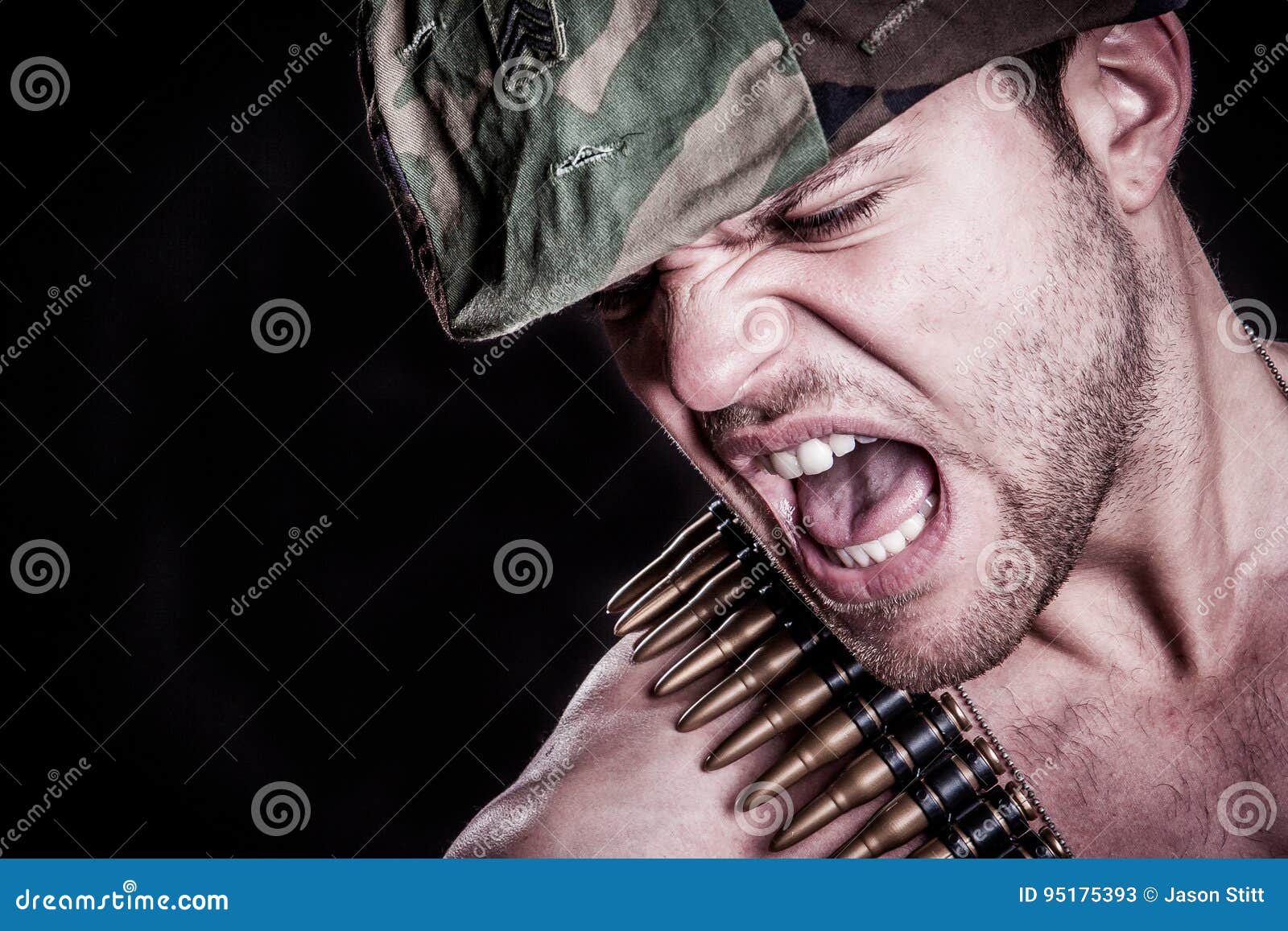 Angry Army Man stock image. Image of face, bullets, male - 95175393