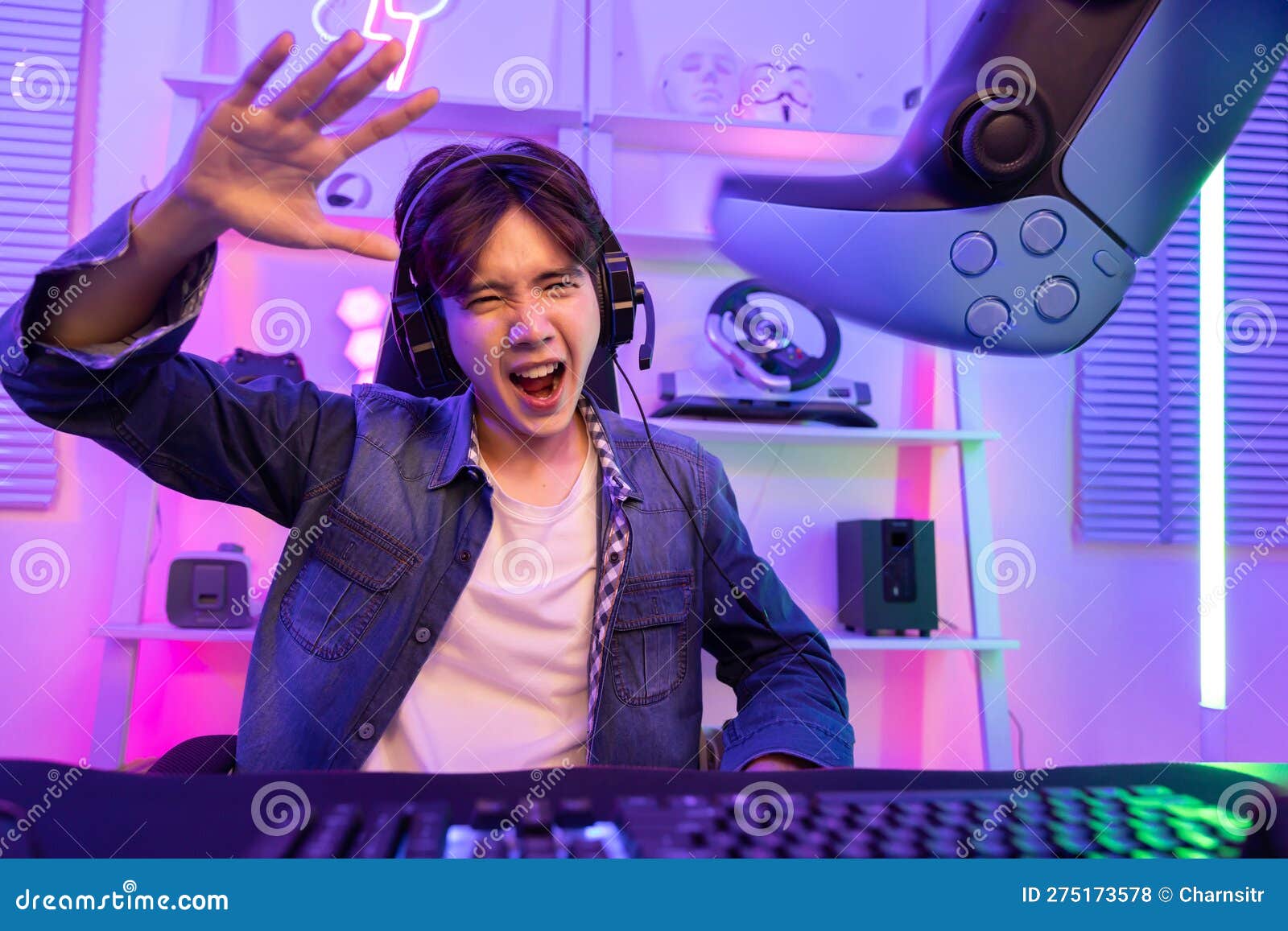 Asian Gamer Throw Game Controller Away after Lost the Game Stock Photo ...