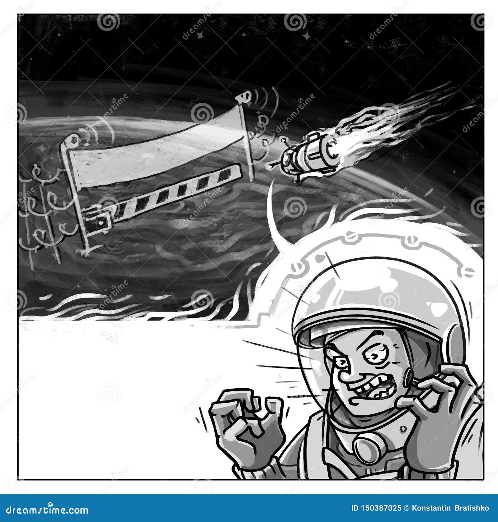 Angry Astronaut Landing Down Comics Style Fly Stock Illustration ...