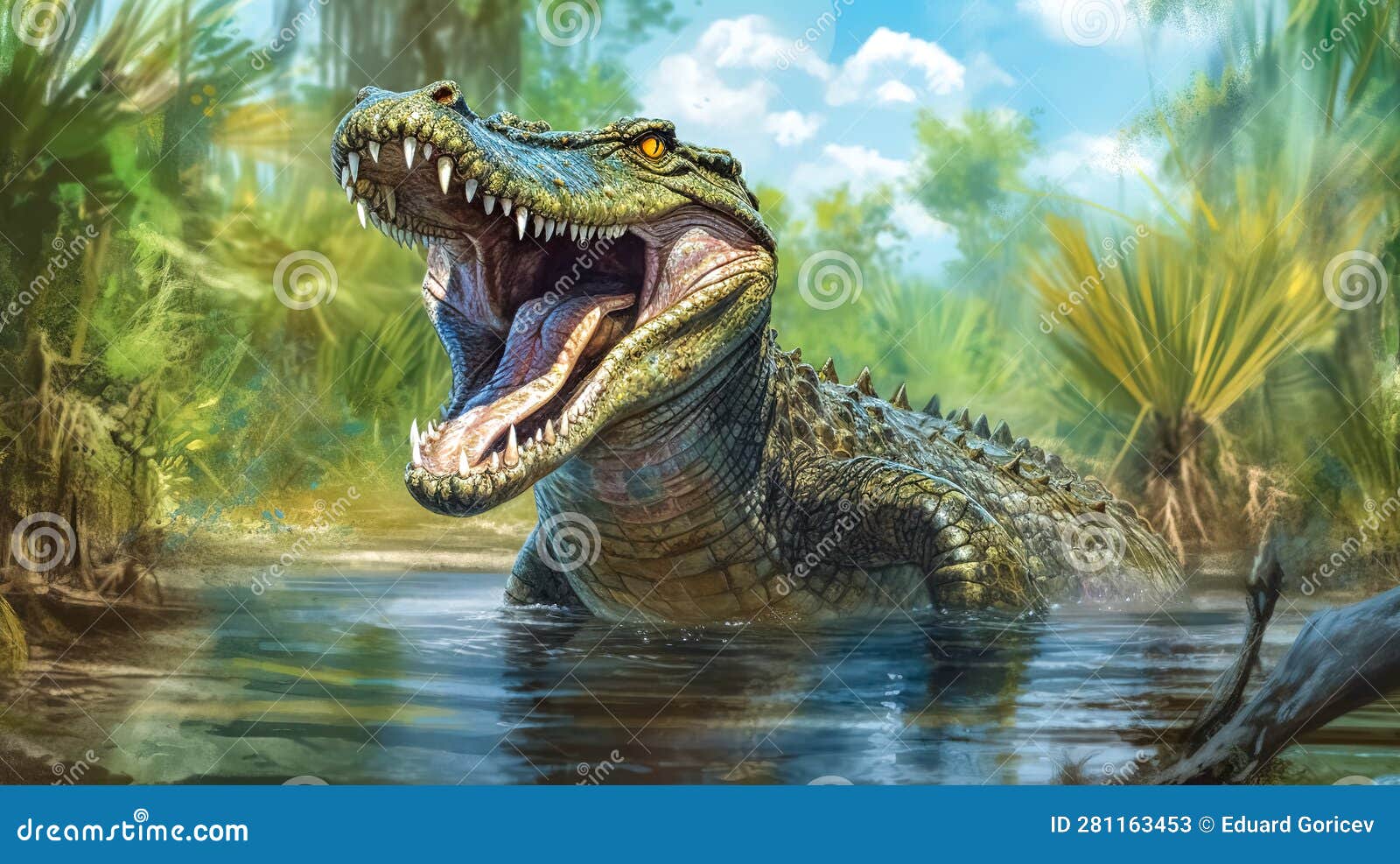 Angry Attacking Alligator on the River in the Jungle, Made with ...