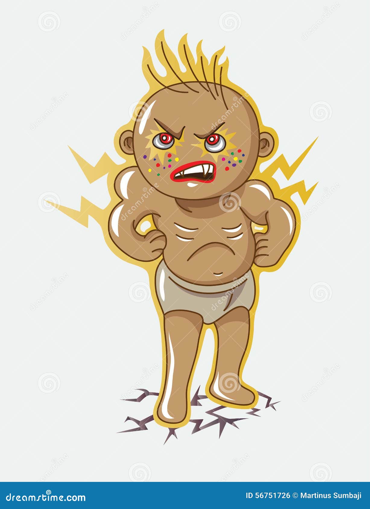 Angry Baby With Kinky Hair Sitting In Pink Pajama. Vector Illustration ...