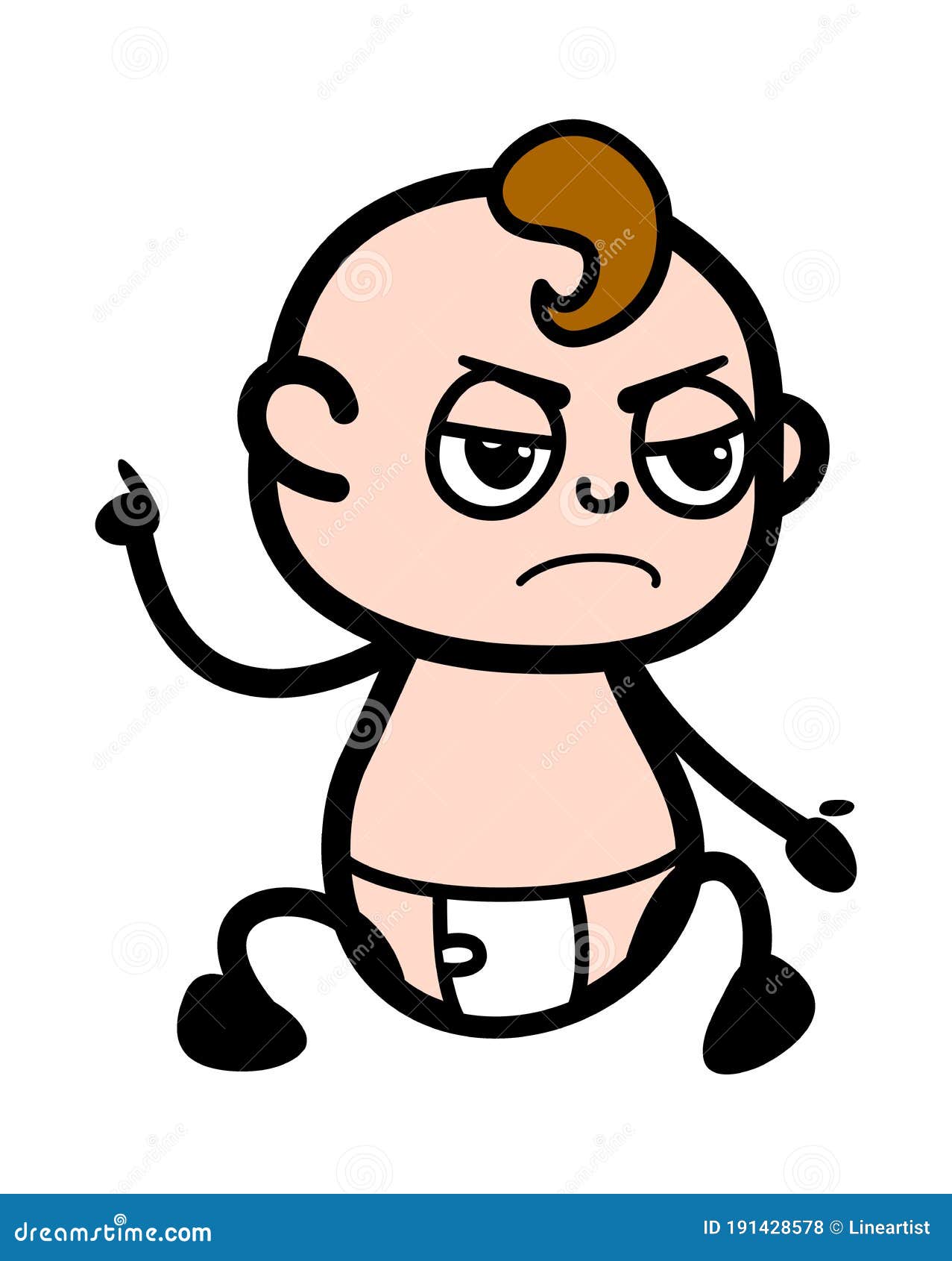 Angry Baby Cartoon with One Hand Raised Stock Illustration ...